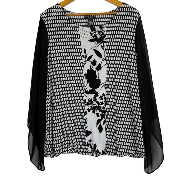 Alfani | Tops | Alfani Mixedprint Floral Top Sz Xl Sheer Angel Sleeve ...